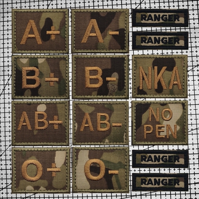 美国游骑兵臂章MC迷彩血型徽章迷你医疗魔术贴章战术头盔背包布贴