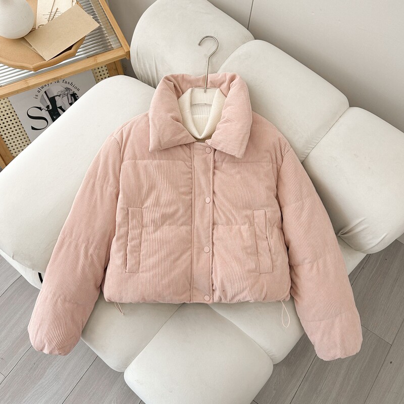 外套短款立领小个子洋气条绒面包服女冬新款大码宽松棉衣棉服棉袄