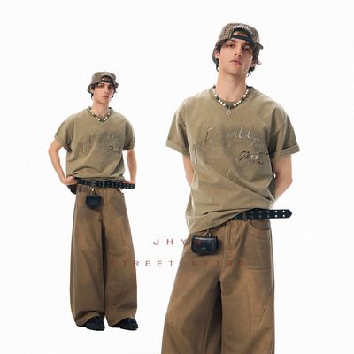 纯棉水洗工艺质感+立体烫印字母t