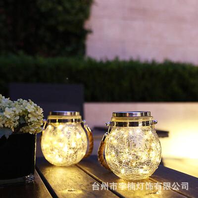 新款led太阳能纹灯裂庭院花园LVW玻璃 瓶圆形饰吊灯防水梅森瓶装