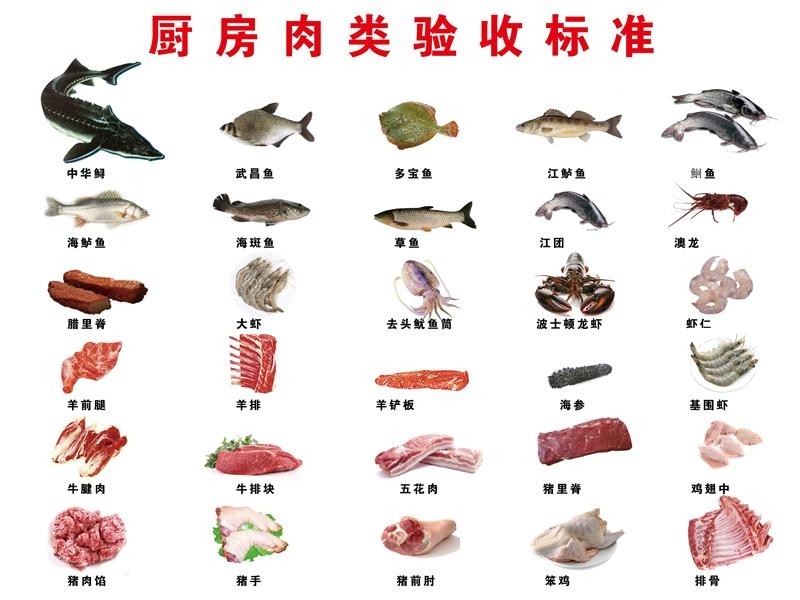 4D厨房肉类验收标准海报厨房蔬菜验收标准墙贴展板肉类鸡鸭验收图