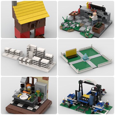 定制积木创意设计儿童玩具公园厨房Urbe建筑烧烤木工房列车清洗