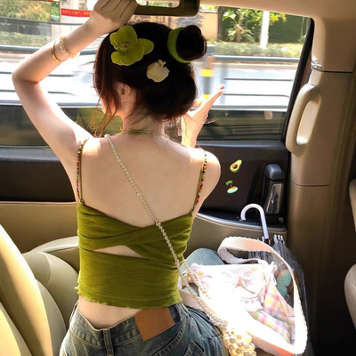 Butterfly condensation back camisole top蝴蝶结露背吊带上衣女