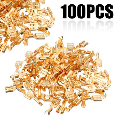 100pcs Spade Terminal Connector Uninsulated Female Spring Te