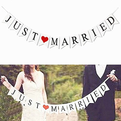 1PC Just Married Banner Mr Mrs Rustic Garland Wedding Table