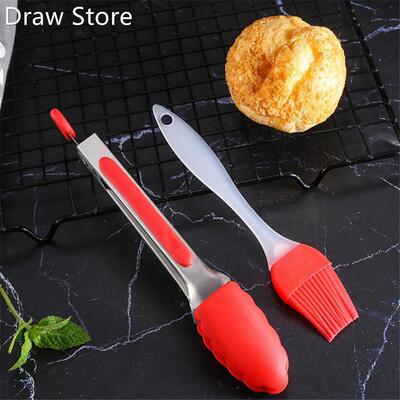 2pcs/Set Kitchen Tong & Oil Brush Cookware Utensils Food