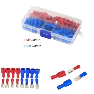 100Pcs 6.3mm Insulated Spade Crimp Terminal Famle/Male Wire