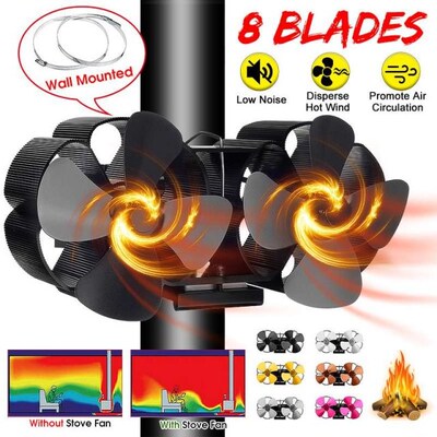 Dual Head Stove Fan 8 Blades Heat Powered Fireplace Fan Log