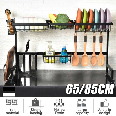Kitchen Shelf Organizer Dishes Drying Rack Black/White Over