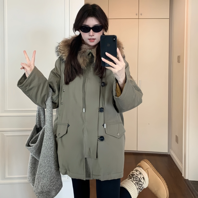 超好看大毛领韩系羊羔毛派克棉服