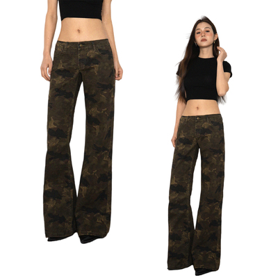 美式复古微喇低腰牛仔裤女