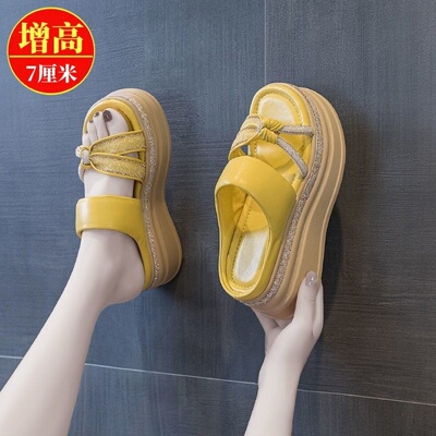 品牌鞋真皮厚底坡跟拖鞋女半拖鞋