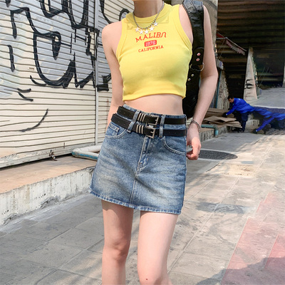 KRO港风复古高腰牛仔半身裙