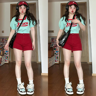 300斤大码美式甜酷风牛仔短裤女
