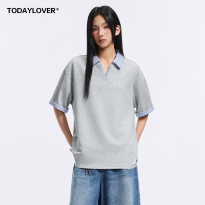 TODAYLOVER美式假两件短袖T恤女