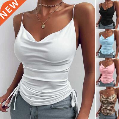 Women Tank Top V Neck Camisole Cami Drawstring Spaghetti Str