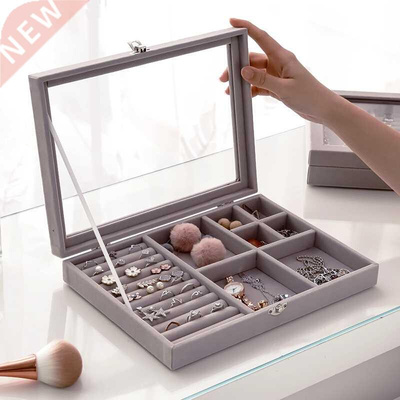 Velvet Glass Ring Earring Jewelry Display Organizer Box Tray
