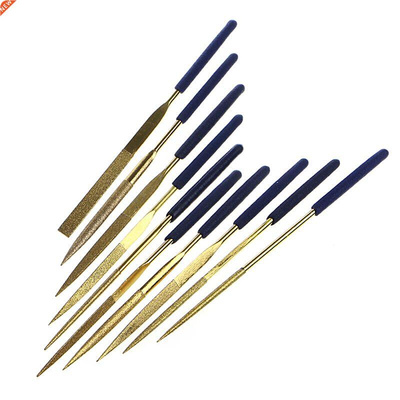 New 10Pcs Titanium Diamond Coating Needle Flat File Set Meta