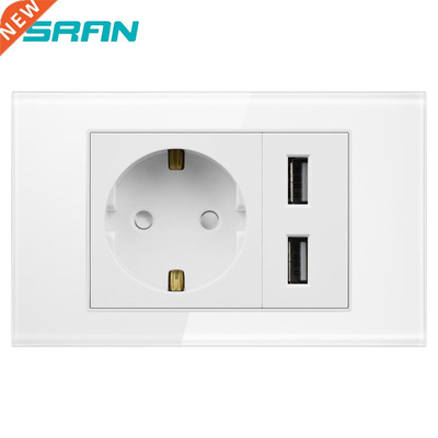 SRAN Two gang E socket with usb,dual usb charger port 5v 2.1