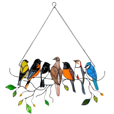 Multicolor Birds on Wire Stained Glass Suncatcher Window Pan
