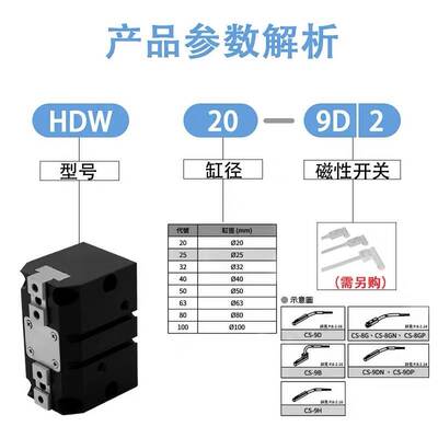 气立可强力机械夹气动手指气缸HDW20/HDW25D/32/40/50/63/80/100