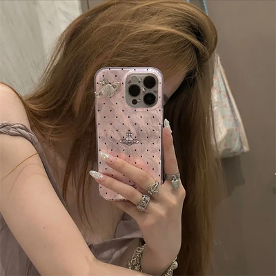 波点羽纱太后闪钻星球适用苹果15promax韩系ins手机壳iPhone16pro全包防摔华为70荣耀vivo红米note13OPPO一加