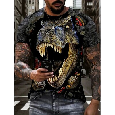 Dinosaur pattern 3D printed T-shirt for men恐龙图案3d印花T恤