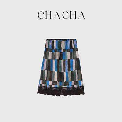 CHACHA【印花格子裙】休闲时尚百搭格子印花半裙