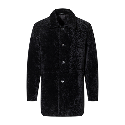 ANDREW MACKENZIE男士冬季休闲舒适翻领中长款羊毛皮厚款保暖大衣
