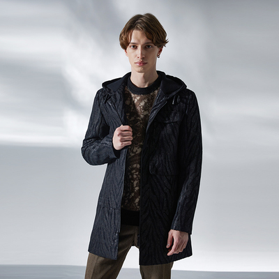 ANDREW MACKENZIE男士 秋冬款休闲舒适长款连帽拉链大衣外套上衣