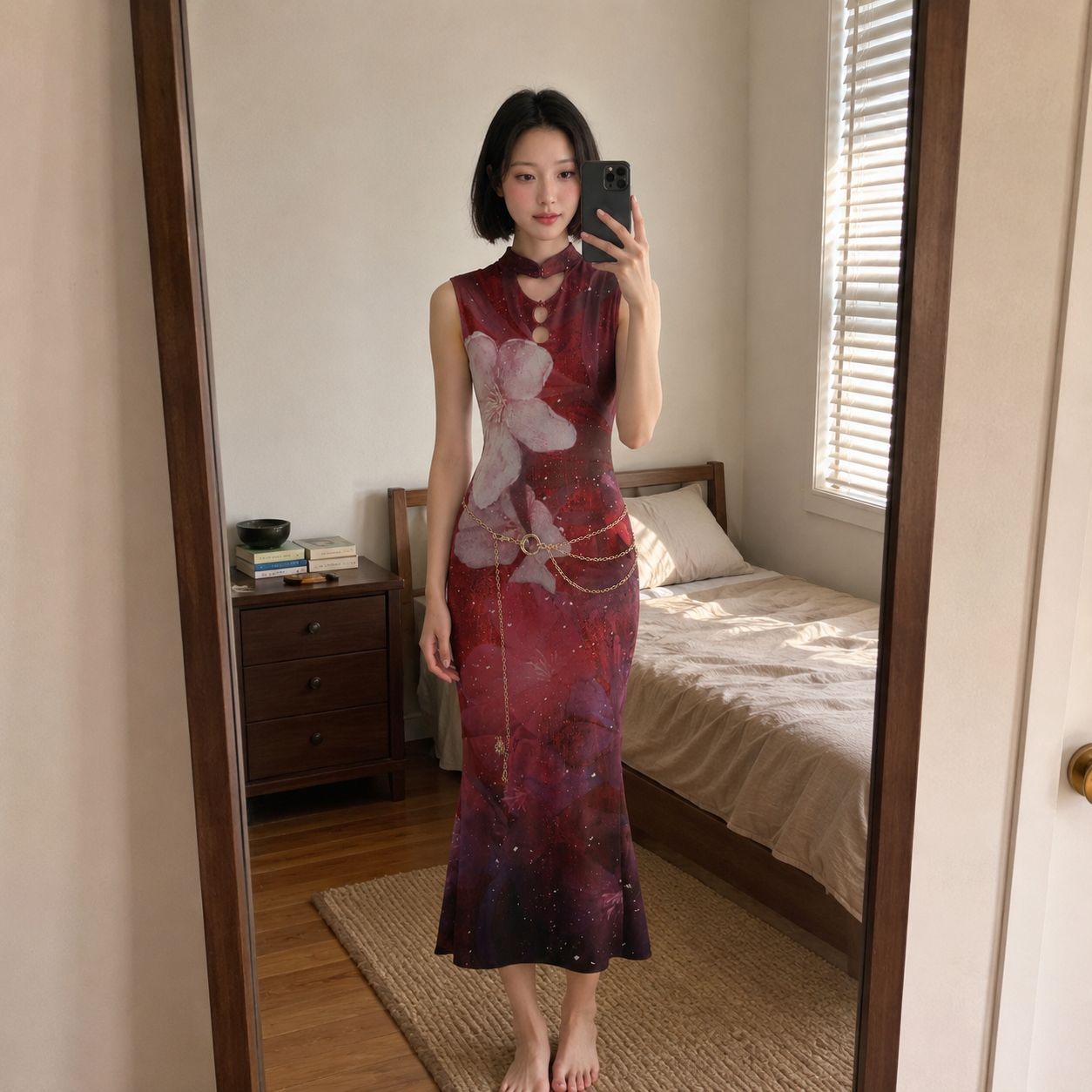 油画风复古旗袍改良新中式高端气质无袖港风连衣裙女夏季2026新款