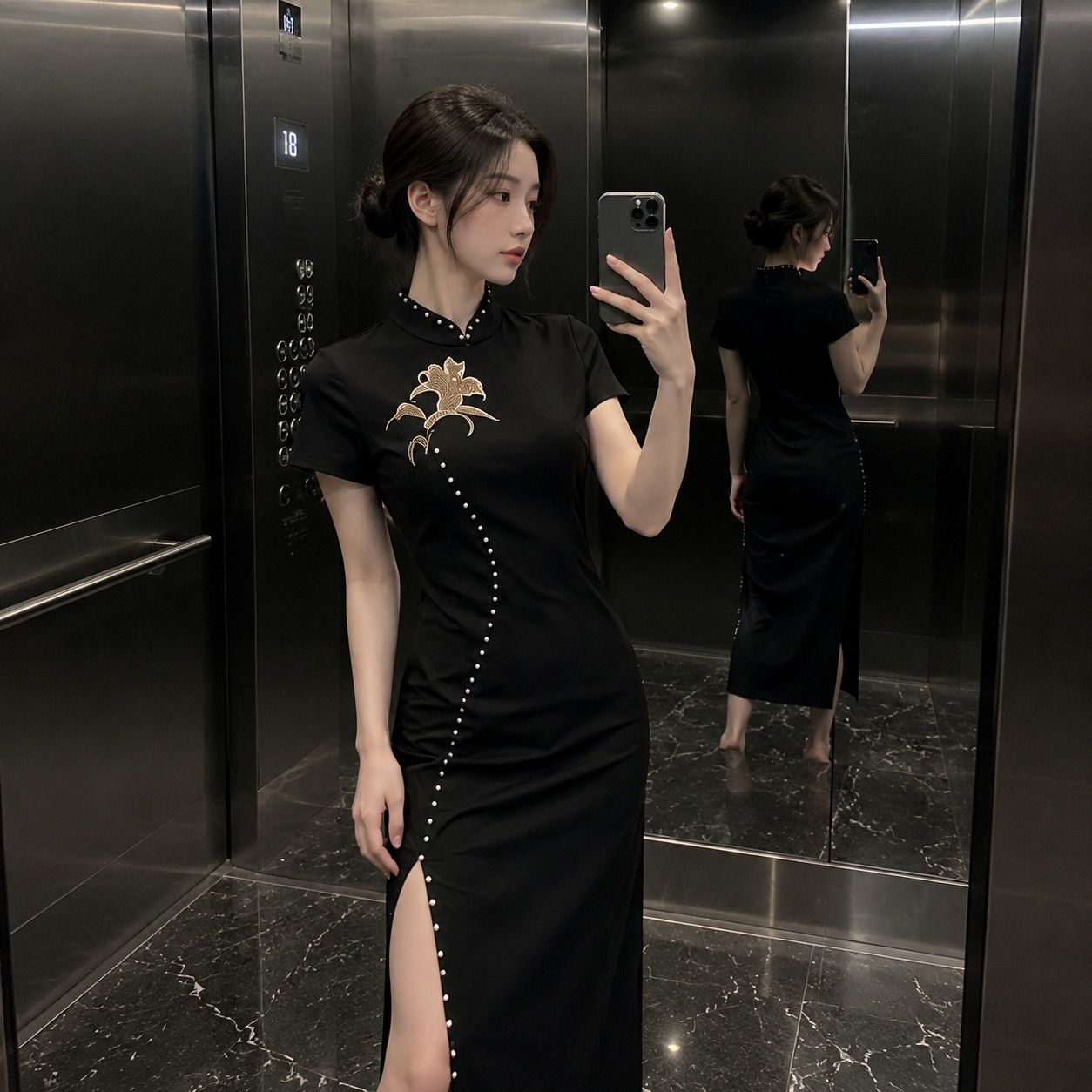 【莲说】新中式改良旗袍连衣裙女2026年夏季黑色国风气质修身长裙
