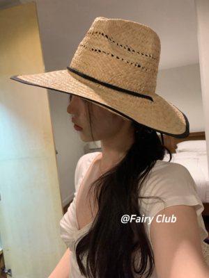 日系度假风草编帽女夏季防晒遮阳帽海边度假沙滩帽大檐太阳帽草帽