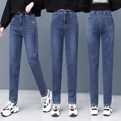 牛仔裤宽松直筒加绒女裤子秋冬