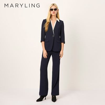 MARYLING玛俪琳奥莱outlets深蓝撞白色西装衬衫外套A1FCW10220