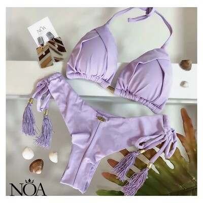 Wrinkle fringe solid color swimsuit set褶皱流苏纯色泳衣套装