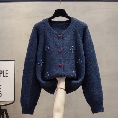 宽手工花圆领毛衣外衣套女2025春织秋新款松慵懒风外穿上D7036厚