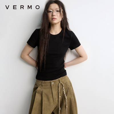 VERMO高弹直角肩坑条T恤