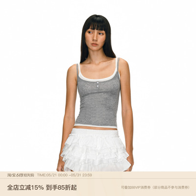 PUKI 莱赛尔天丝微透假两件吊带 质感亨利领背心