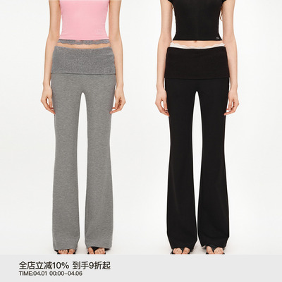 PUKI细闪质感 腰头拼接弹力修身显瘦微喇运动裤居家休闲瑜伽长裤