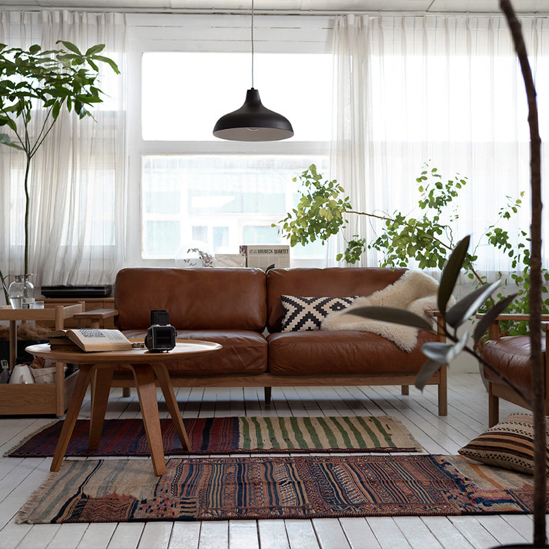 MUJI IDEE无印良品真皮沙发高端轻奢现代极简约客厅头层牛皮皮艺_虎窝淘