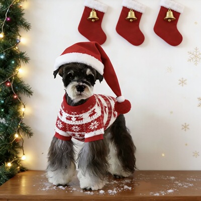 宠物圣诞节毛绒衣服秋冬雪花小鹿雪纳瑞狗狗衣服冬新年装节日