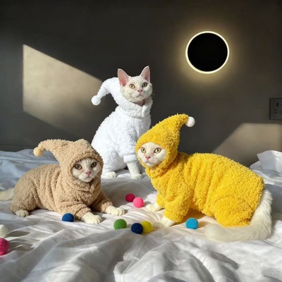 猫咪衣服秋冬款加绒云朵棉四脚衣三色防感冒防寒保暖小猫宠物衣服