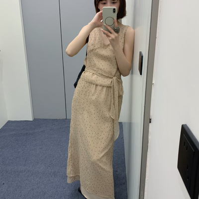 Hand made-夏上新波点系带背心+显瘦松紧腰半身裙两件套套装JUM87