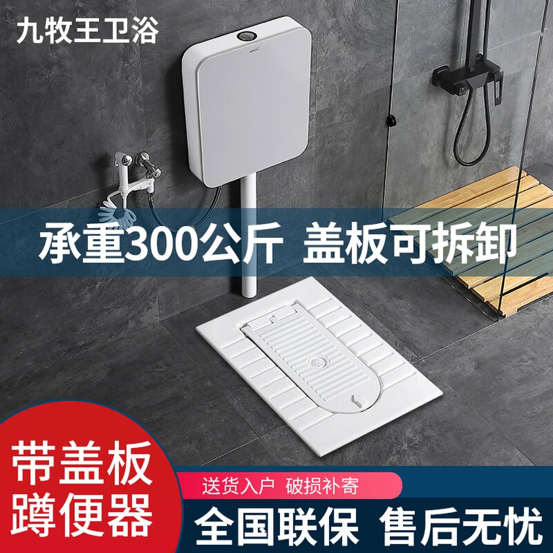 带盖板蹲便器一体翻盖式s隐藏形蹲厕所有加盖蹲坑式便池家用大便