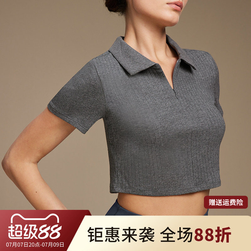 魅外运动上衣夏复古瑜伽服短袖健身服修身羽毛球网球跑步T恤外穿