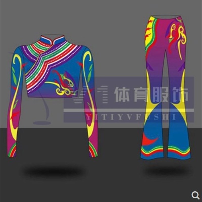 大众健美操健身操专业比赛服 短款健身操L服套装 民族健身操服