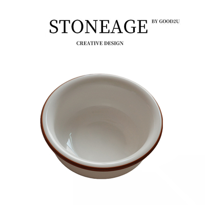 日高颜值简约复古描边线条微波炉陶瓷碗盘西餐盘早餐盘沙拉蛋糕盘