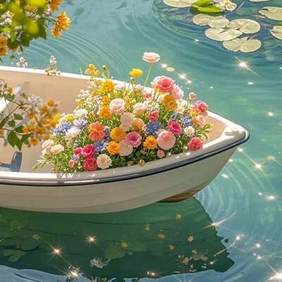 仿真花船引流装饰户外景区网红打卡摆件海边景观木船花船布置美陈