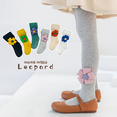女童春秋连裤袜彩色花朵透气公主